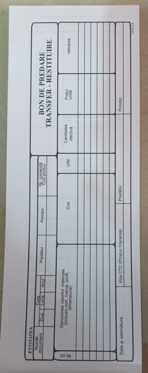 Bon de predare transfer restituire - Multimasimex